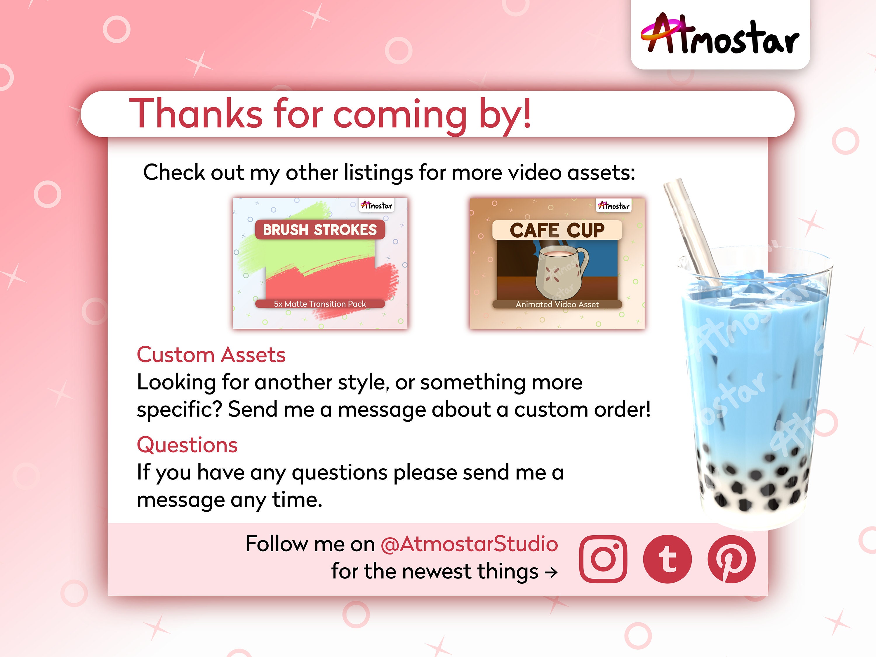 Boba Tea Cup Stream Overlay 7 Cute Bubble Tea Video Assets With Subtle ...
