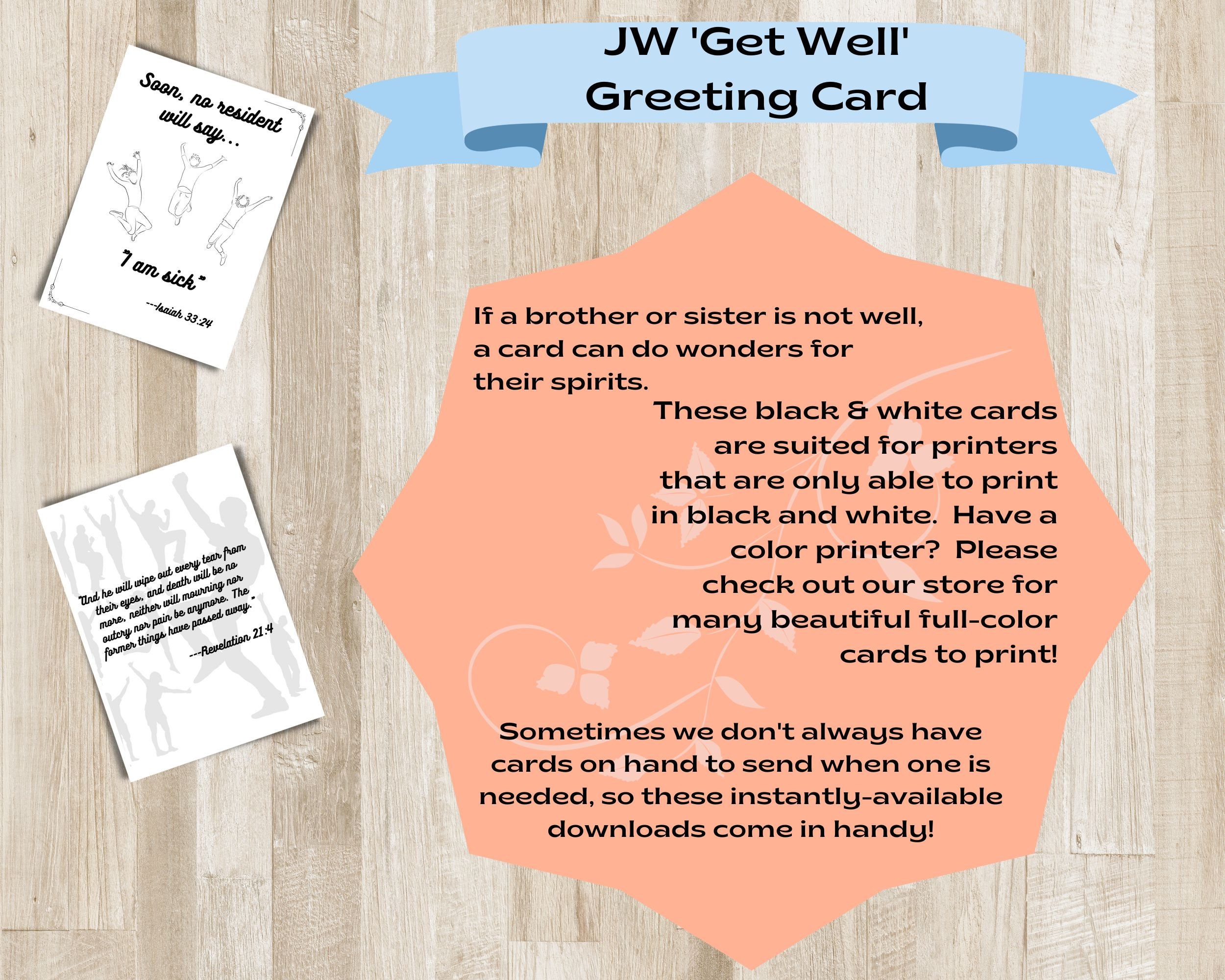 JW Get Well BLACK & WHITE Printable Greeting Card - Digital Download ...