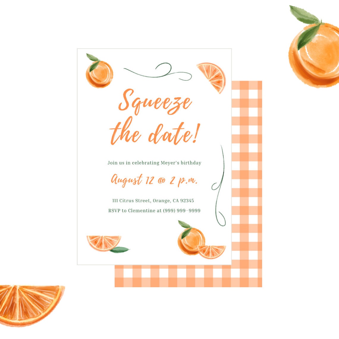 Printable Orange Birthday Invitation | Squeeze the Date Invitation ...