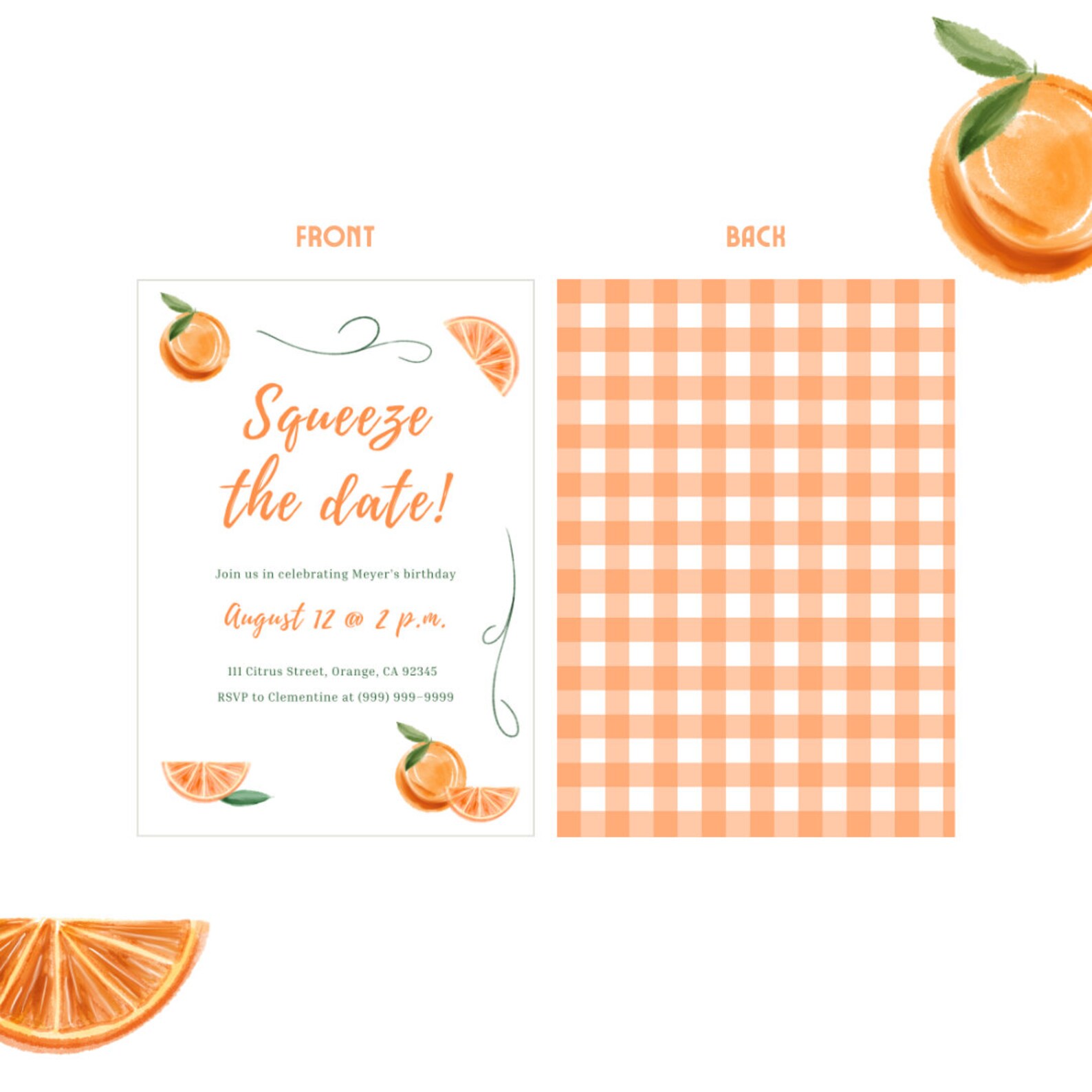 Printable Orange Birthday Invitation | Squeeze the Date Invitation ...
