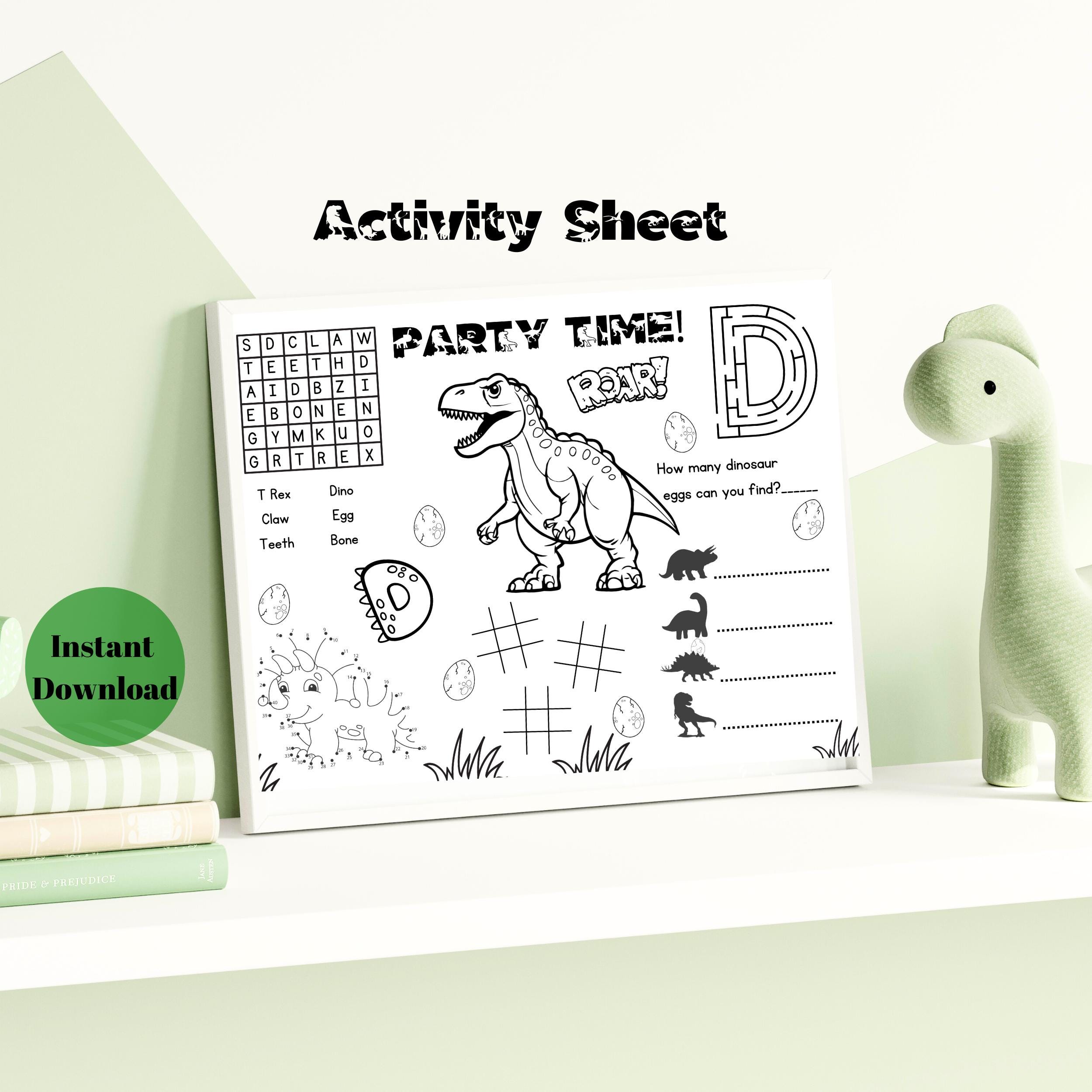 Dinosaur Activity Placemat, Dinosaur Activity Sheet, Birthday Printable ...