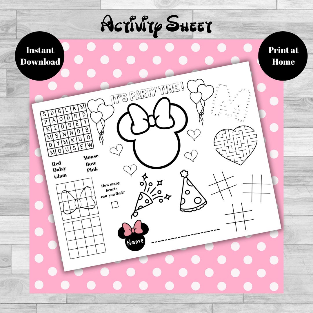 Mouse Activity Placemat, Mouse Activity Sheet, Birthday Party Activity ...