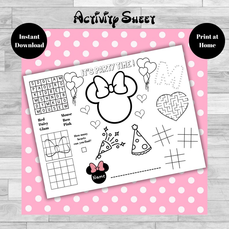 Mouse Activity Placemat, Mouse Activity Sheet, Birthday Party Activity ...