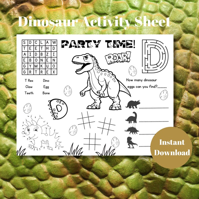Dinosaur Birthday Party Printable, Dinosaur Activity Sheet, Activity ...