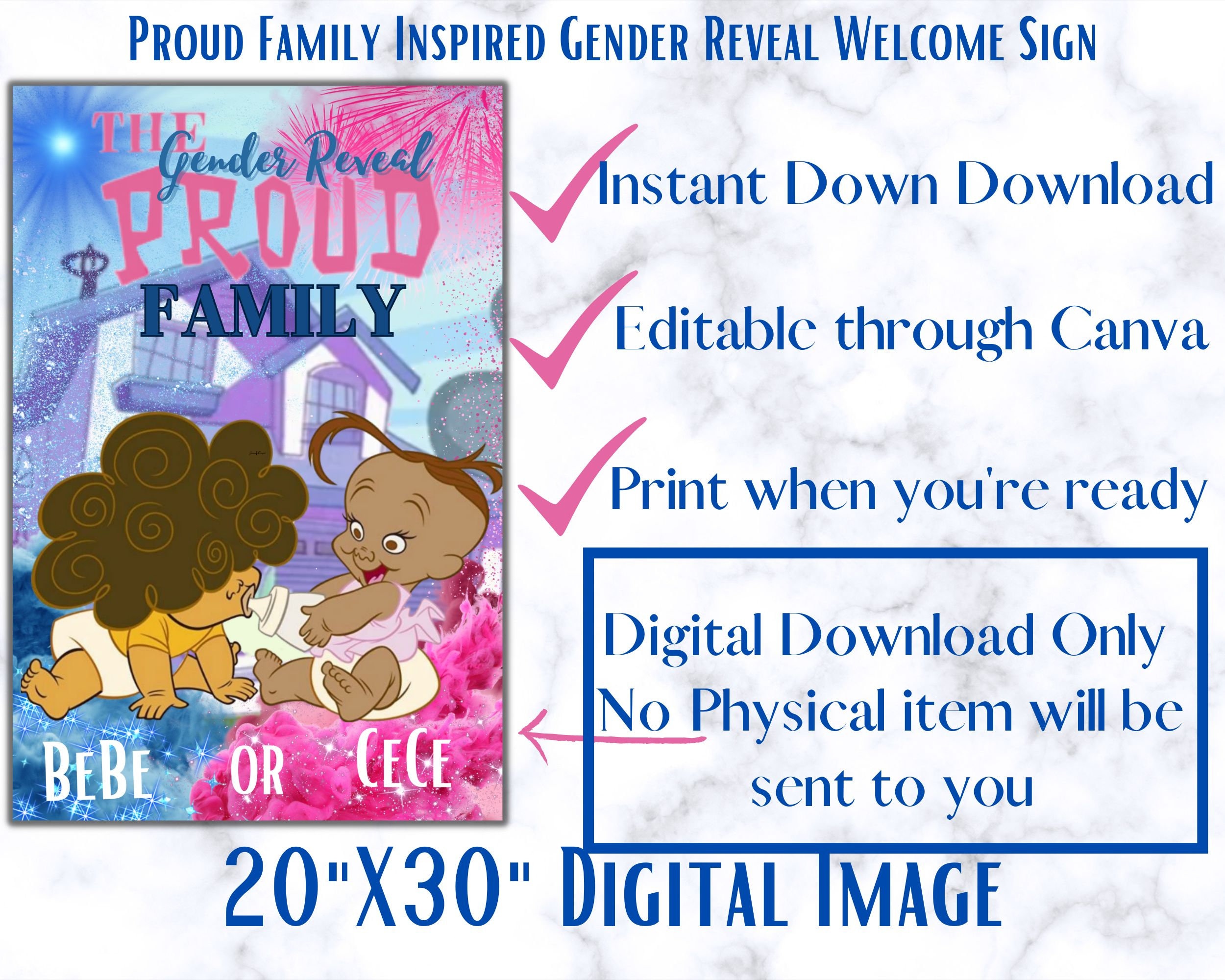 Proud Family Gender Reveal Bebe Cece Baby Welcome Sign Digital Download ...