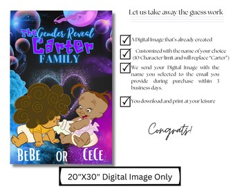 Proud Family Gender Reveal Bebe Cece Purple and Blue Baby Welcome Sign ...