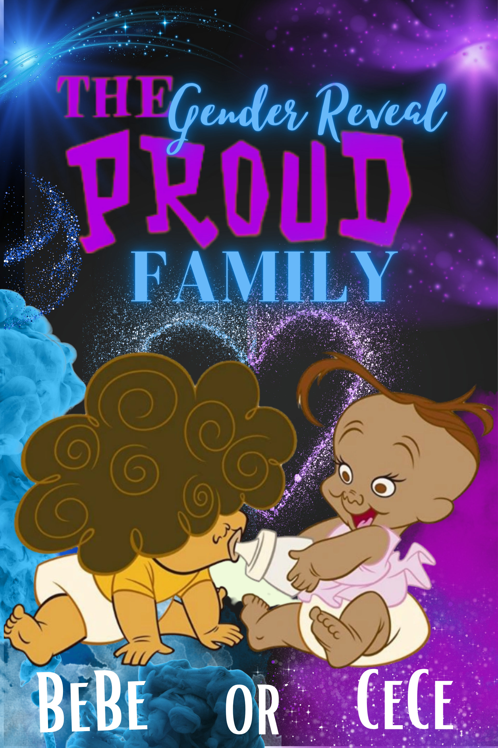 Proud Family Gender Reveal Bebe Cece Purple and Blue Baby Welcome Sign ...