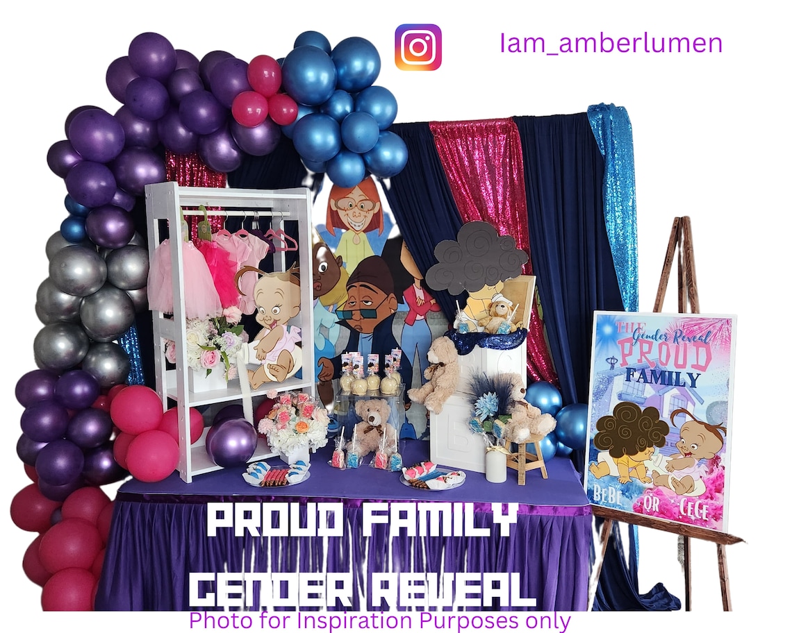 Proud Family Gender Reveal Bebe Cece Purple and Blue Baby Welcome Sign ...