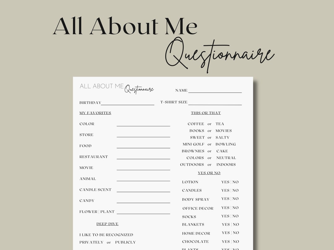 All About Me | Get to Know Me Questionnaire | Coworker Questions ...