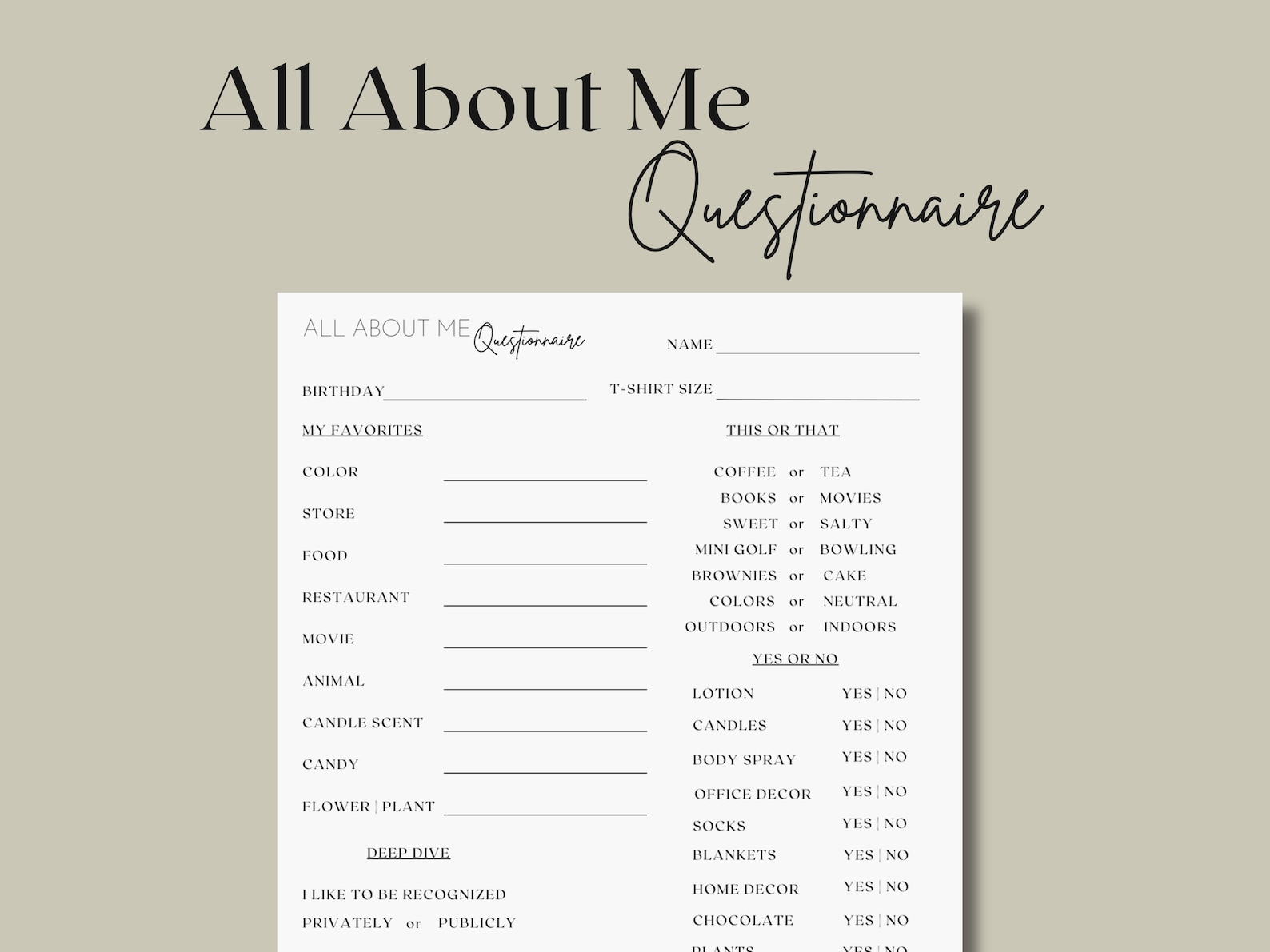 All About Me | Get to Know Me Questionnaire | Coworker Questions ...