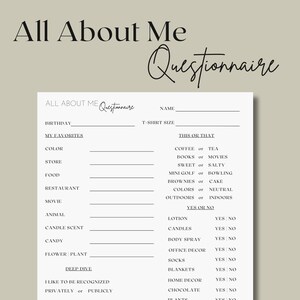 All About Me | Get to Know Me Questionnaire | Coworker Questions ...