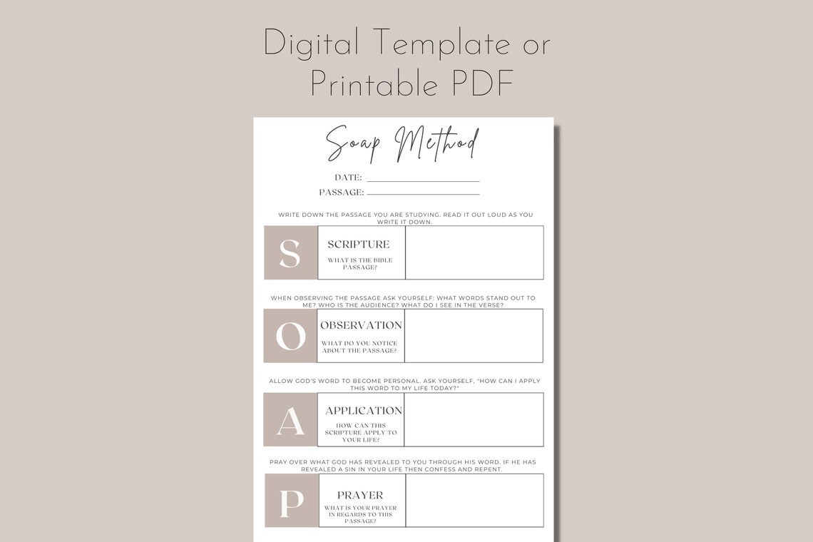 SOAP Bible Study Guide Template | Digital | Printable PDF | Download - Etsy