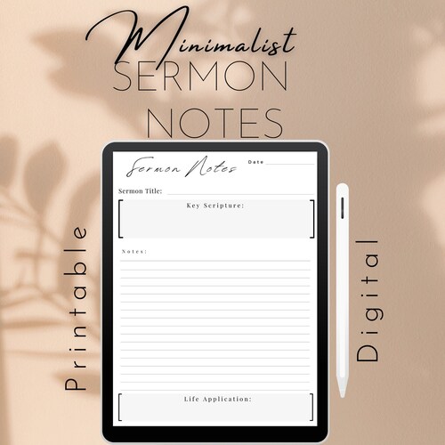 Christian Minimalist Sermon Notes Digital Downloadable - Etsy