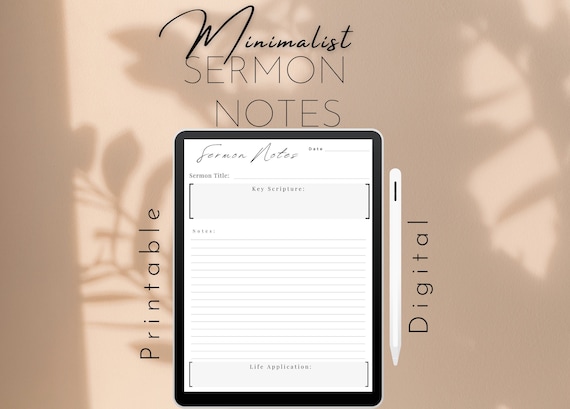 Christian Minimalist Sermon Notes Digital Downloadable - Etsy