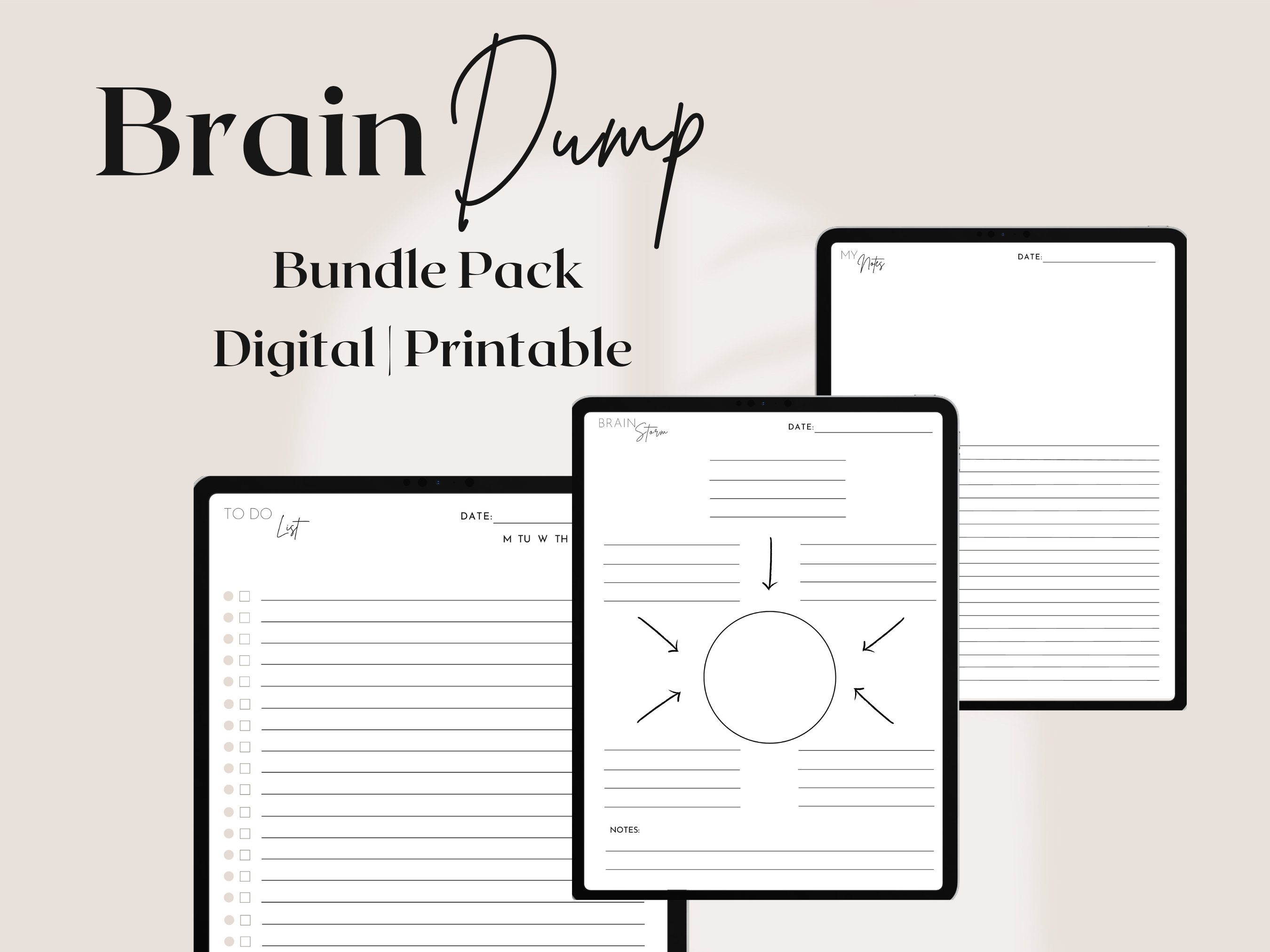 Brain Dump Template BUNDLE, to Do List Printable, Daily Notes Planner ...