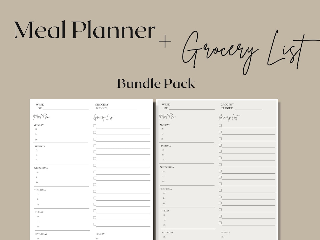 Meal Prep Planner | Grocery List | Weekly | Digital | Printable PDF - Etsy