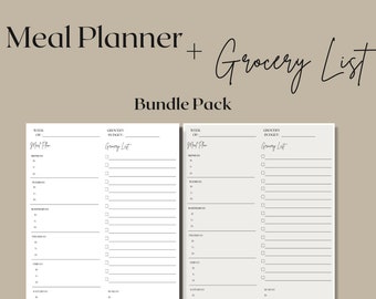 PRINTABLE Weekly Meal Planner & Grocery List Printable PDF - Etsy