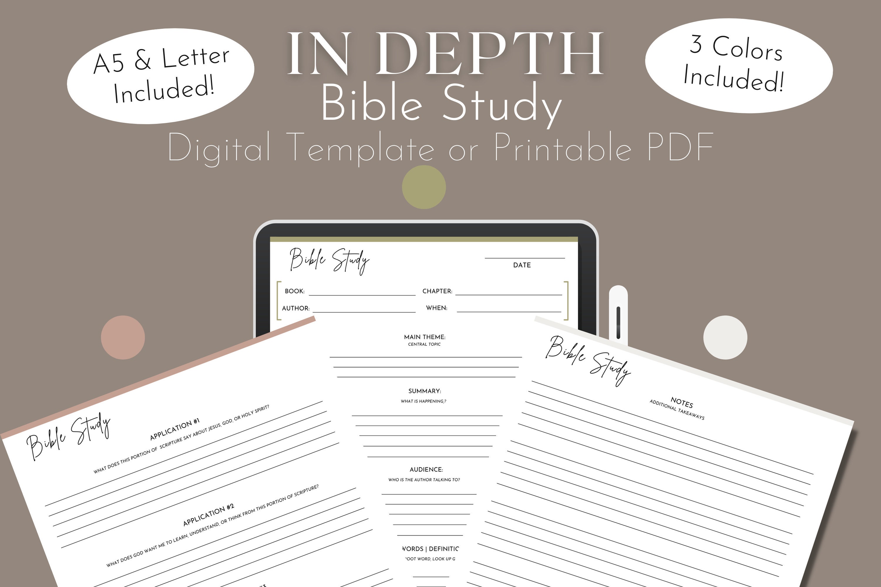 In Depth Bible Study Guide Template | Digital | Printable PDF ...