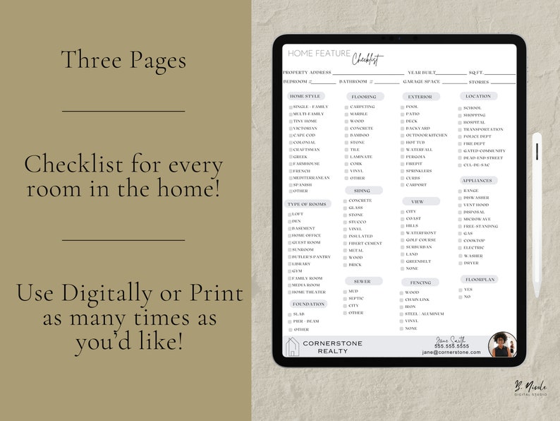 Complete Real Estate Home Feature Checklist | Home Checklist | Real Estate Listing Toolkit ...