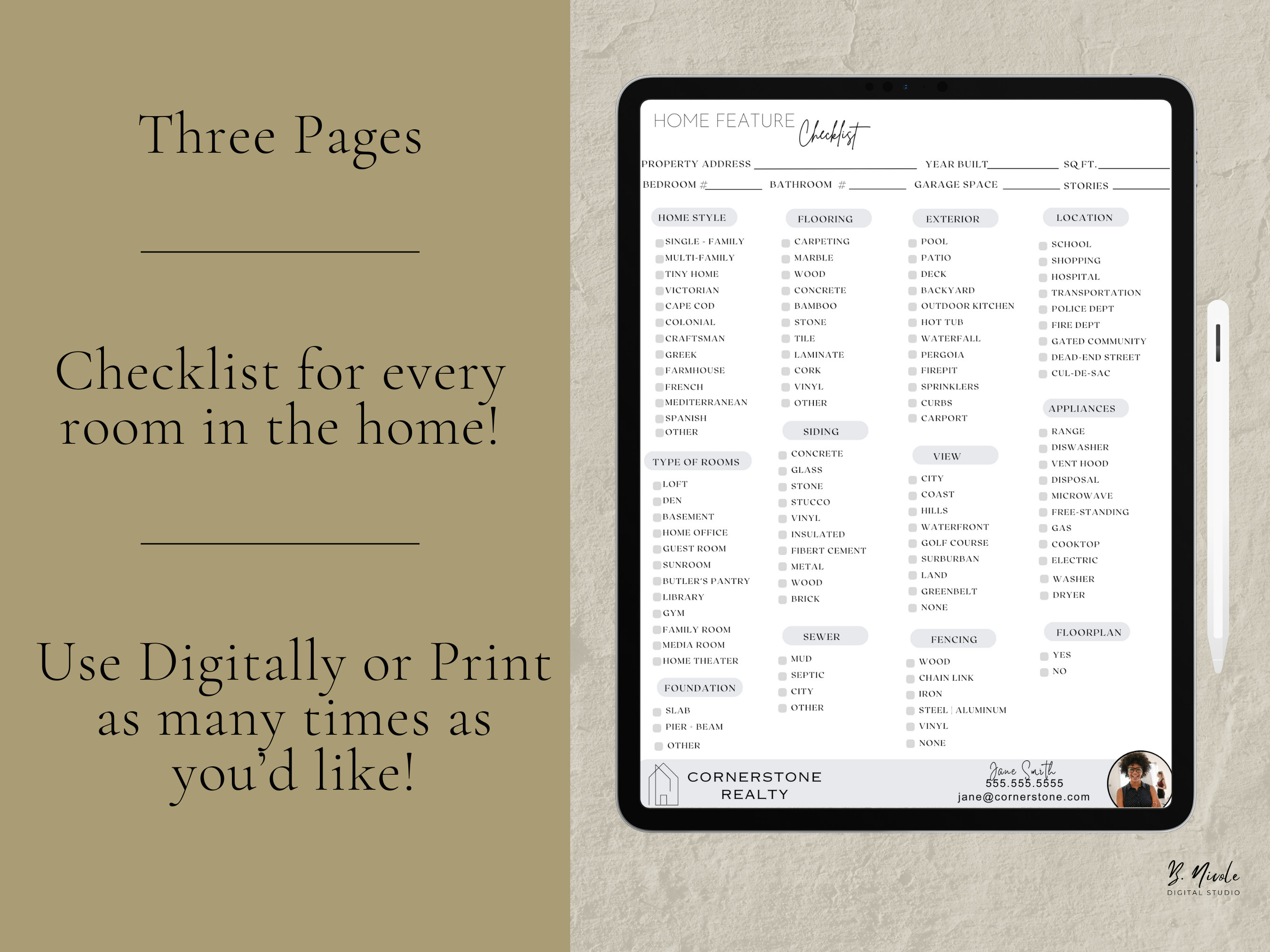 Complete Real Estate Home Feature Checklist | Home Checklist | Real ...