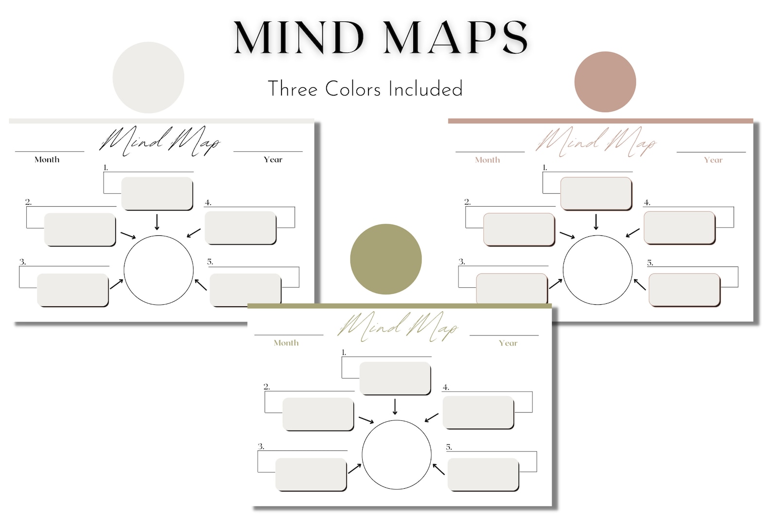 Minimalist Mind Map (three Colors Included) | Printable | Digital ...