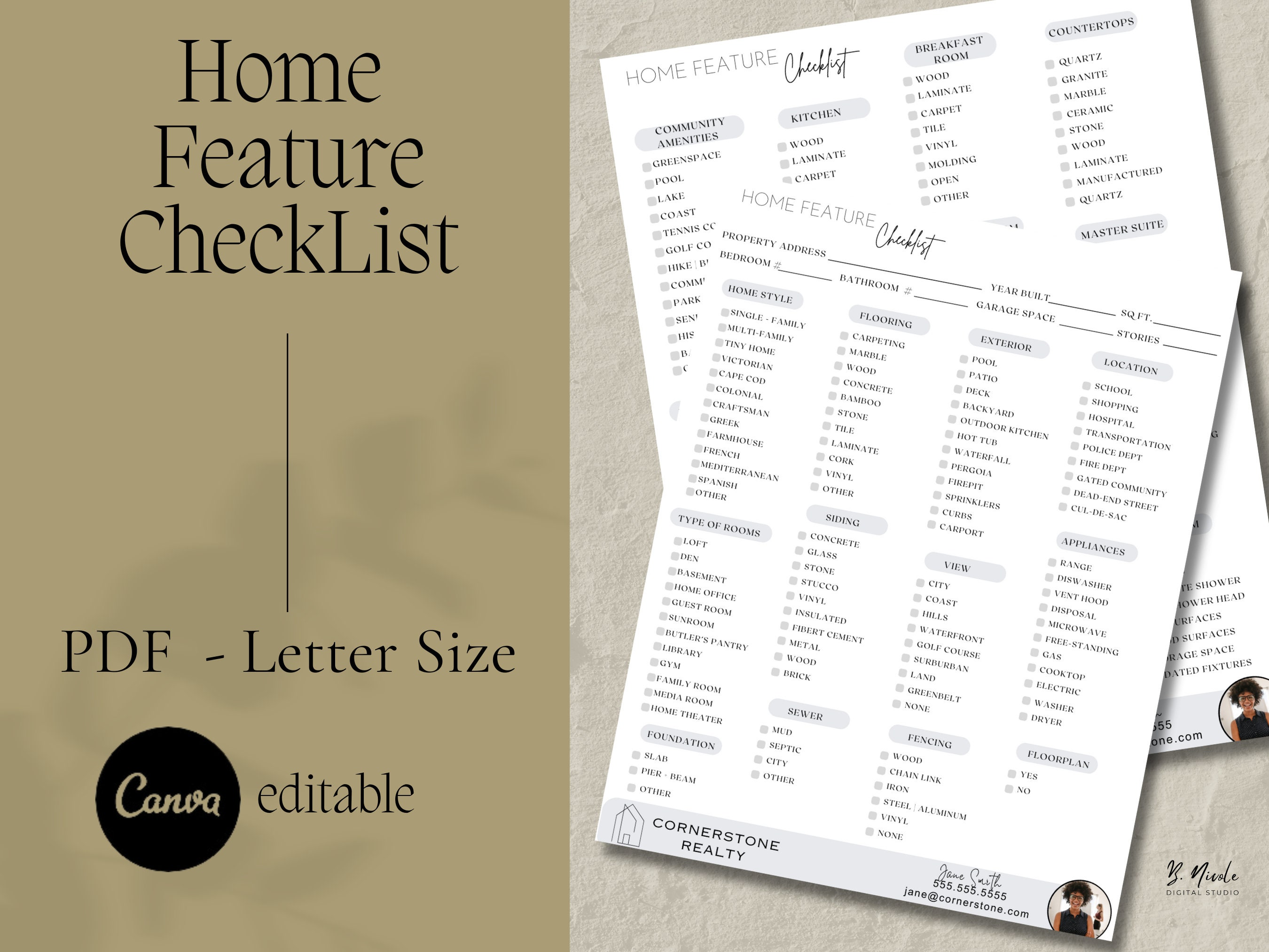 Complete Real Estate Home Feature Checklist | Home Checklist | Real ...