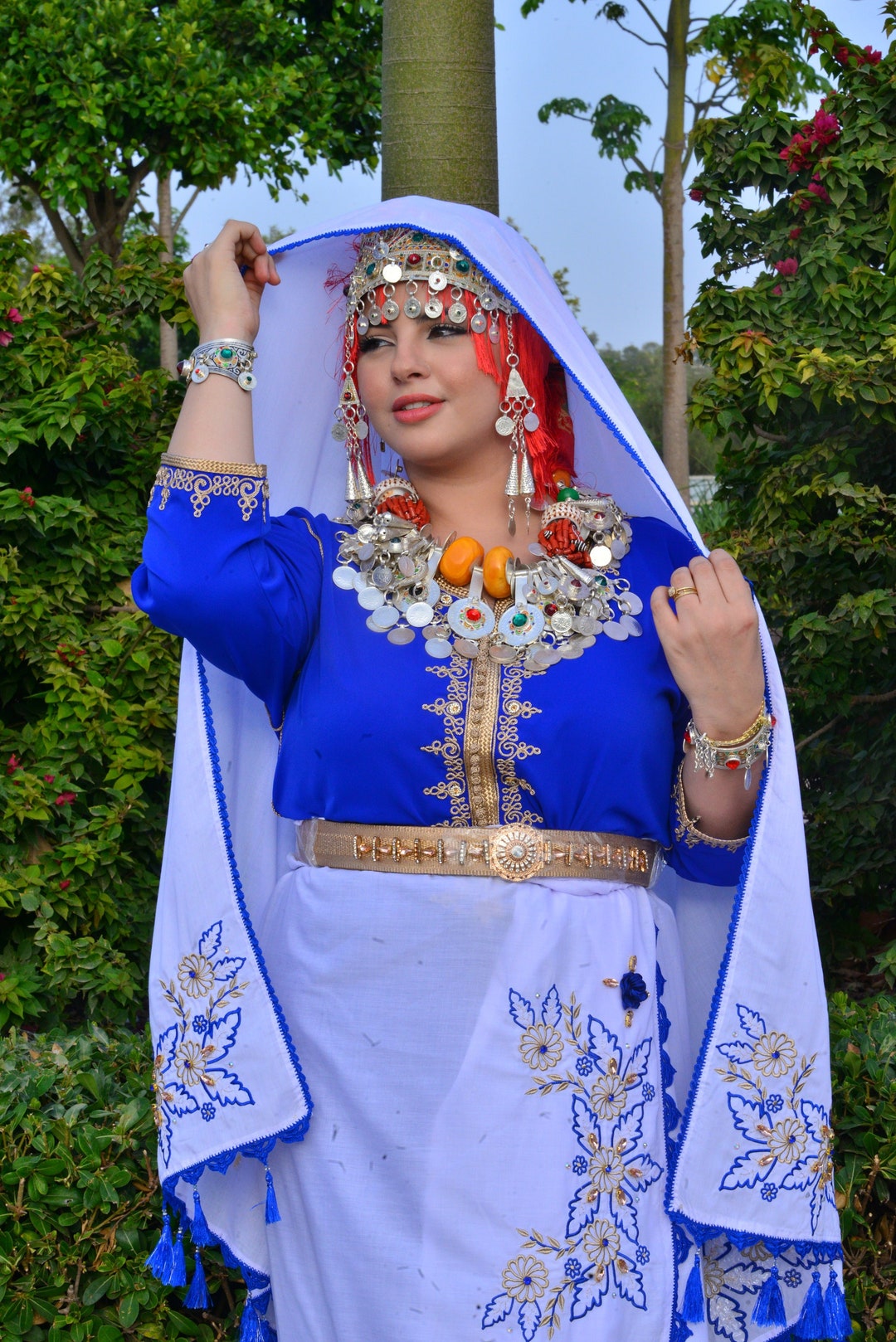 Blue Moroccan Kaftan Berber Traditional Dress Wedding Outfit for Women ...