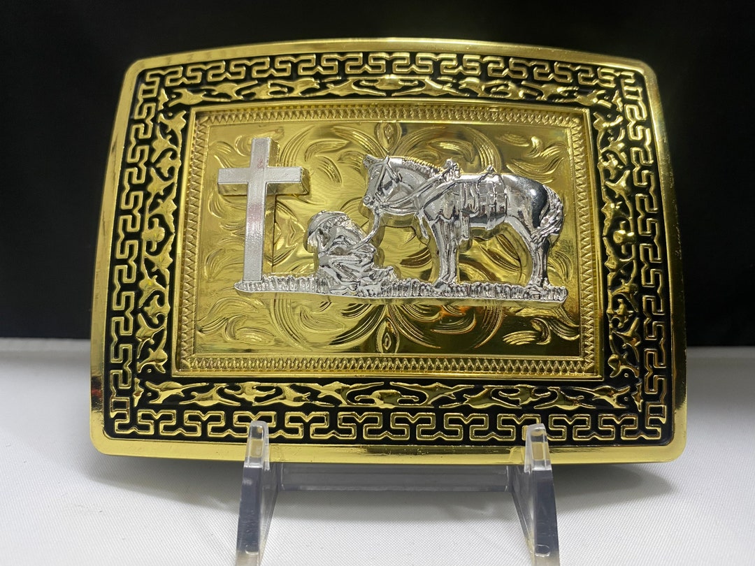 Christian Cowboy Praying Rodeo Western Cowboy Belt Buckle Hebilla ...