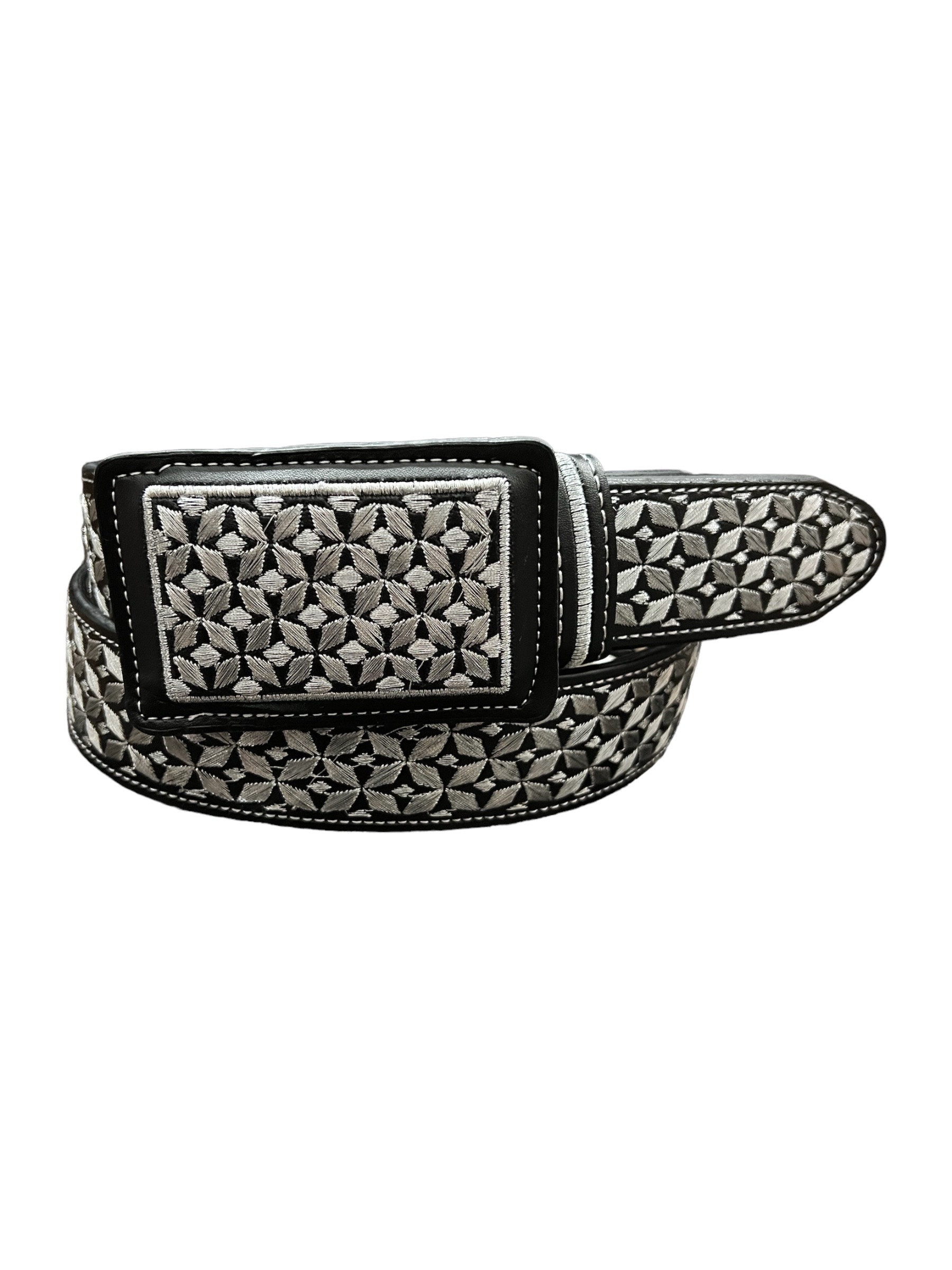 Cinto Bordado Hilo Plata Western Style Embroidered Belt Silver Platinum ...