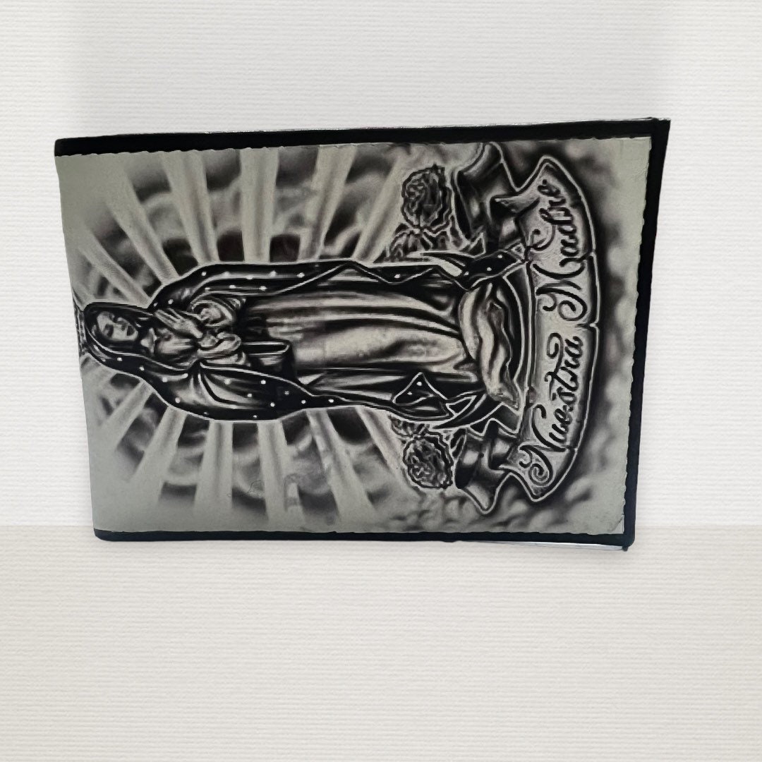 Saint Mary Leather Wallet Bi Fold Billetera Con La Virgen De Piel - Etsy