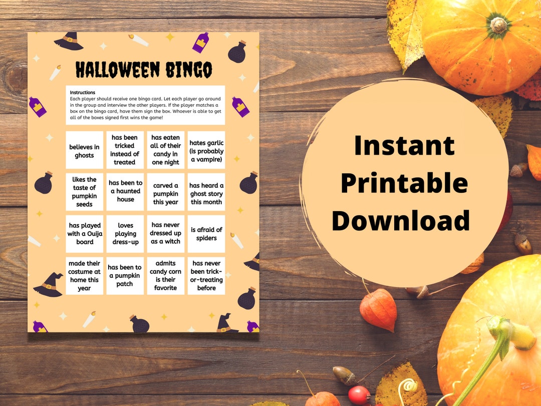 Halloween Human Bingo Game: Find the Guest, Party Icebreaker (instant ...