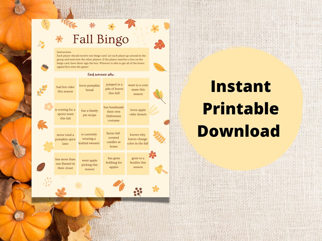 Fall-themed Human Bingo Game | Find the Guest | Instant Download | Fall ...