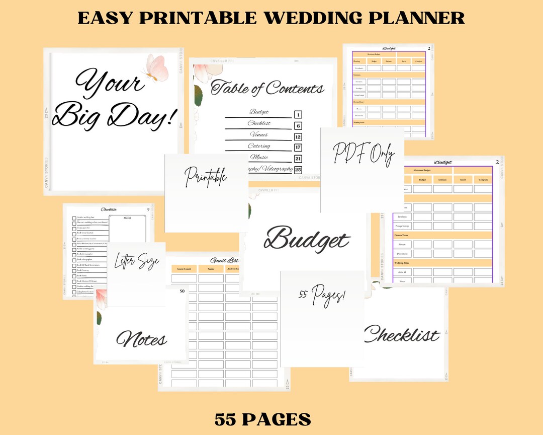Wedding Planner Guide, Easy Printable Wedding Guide, Wedding Planner ...