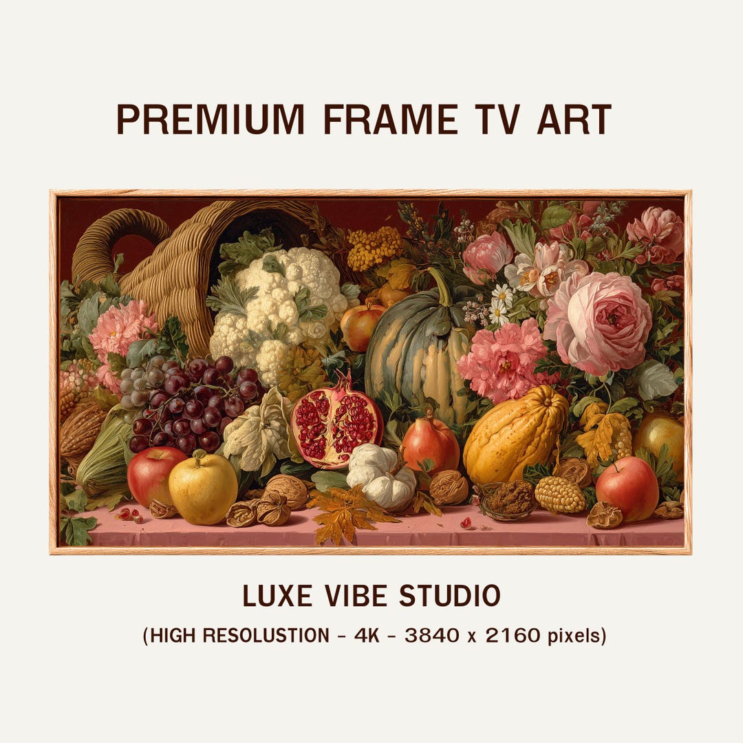 Vintage Farmhouse Cornucopia Frame TV Art, Autumn Harvest Bounty ...