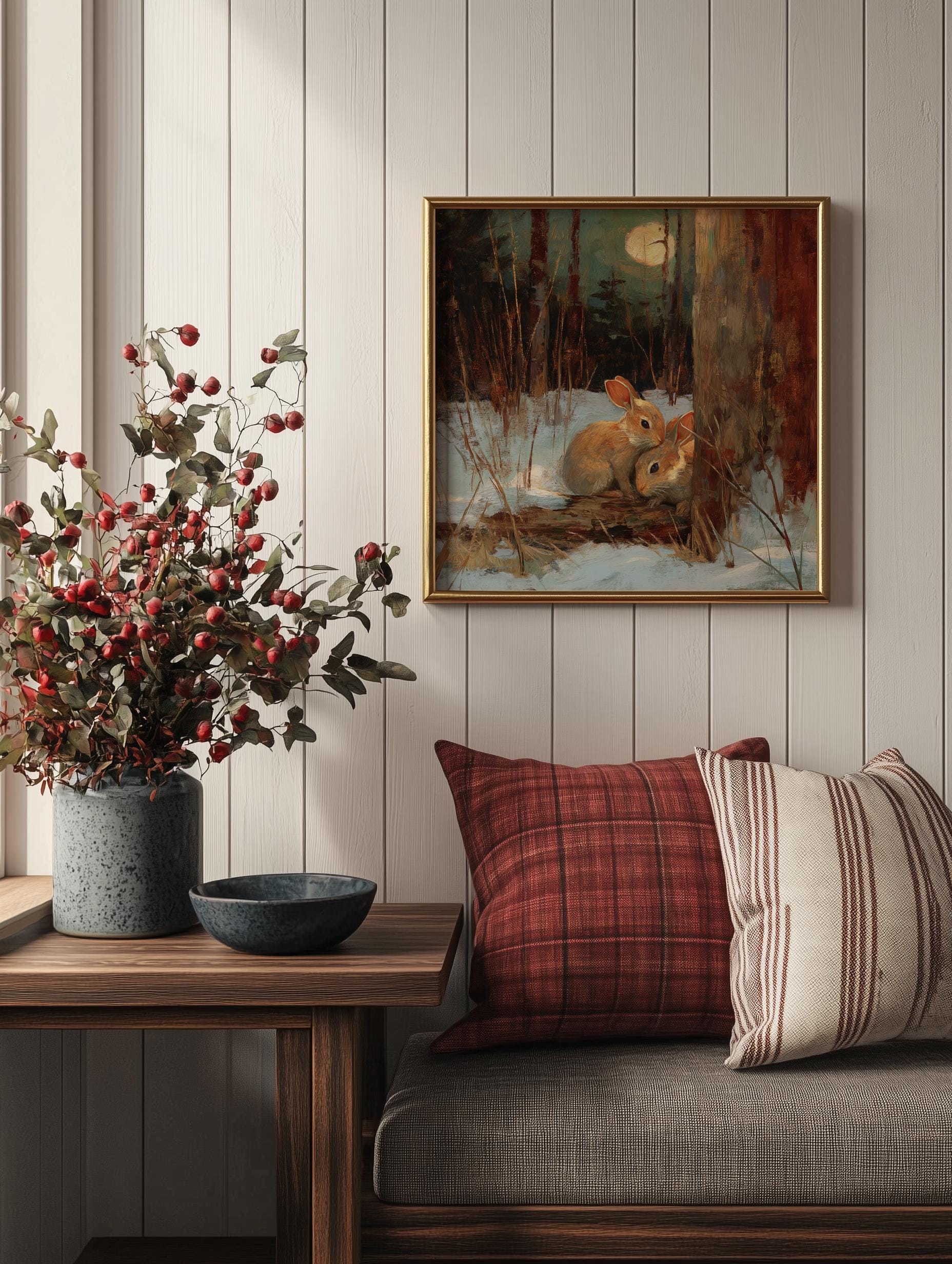 Rustic Winter Cottagecore Printable Art With Cozy Rabbits - Antique ...