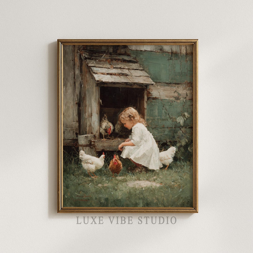 Vintage Cottagecore Printable - Easter Rustic Farmhouse Art, Girl With ...