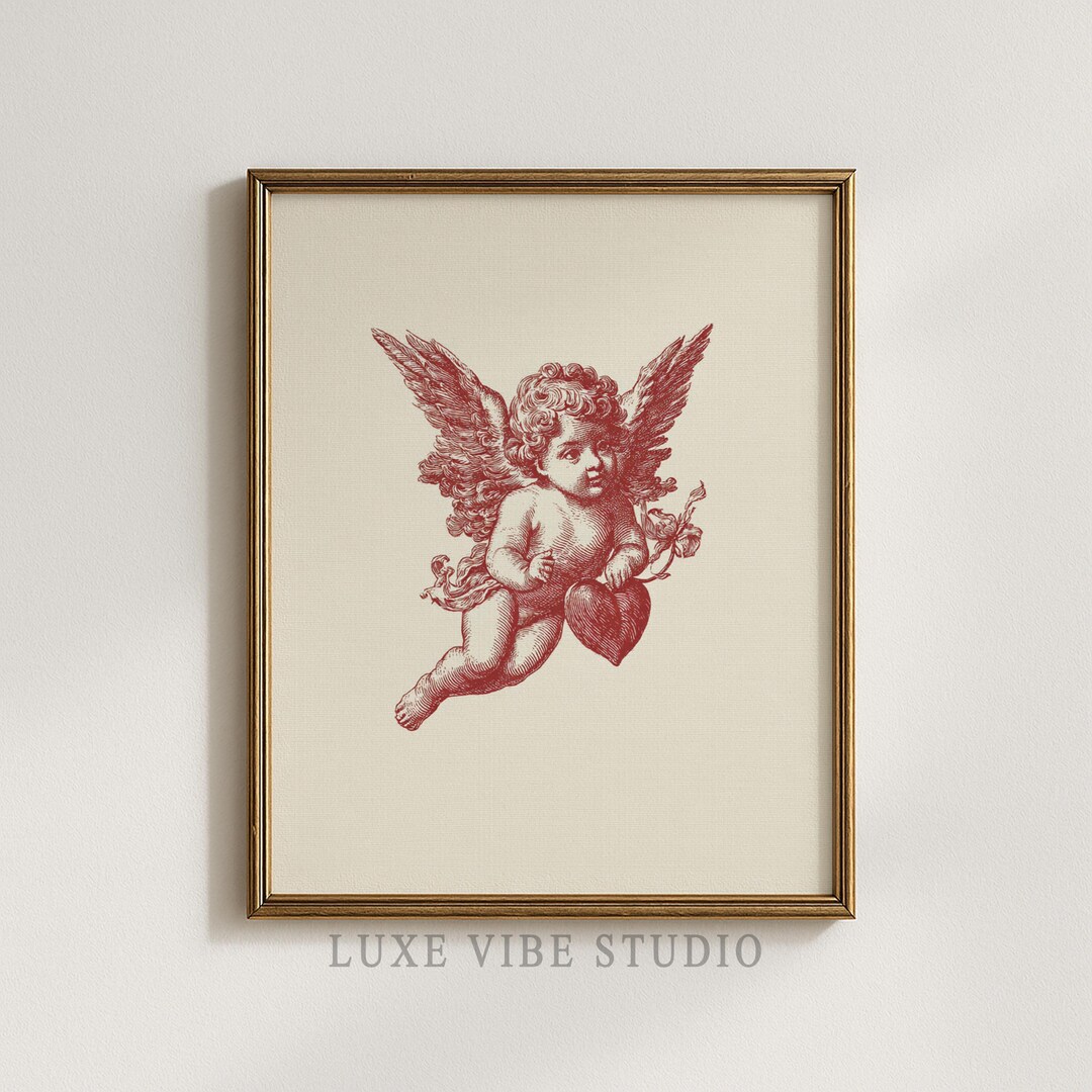 Valentine Cherub Printable Artwork - Vintage Cupid With Heart, Romantic ...