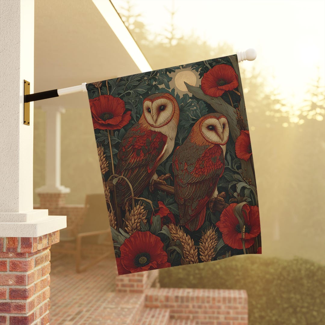 Moody William Morris Flag, Botanical Owl Yard Sign, Cottagecore Moon ...