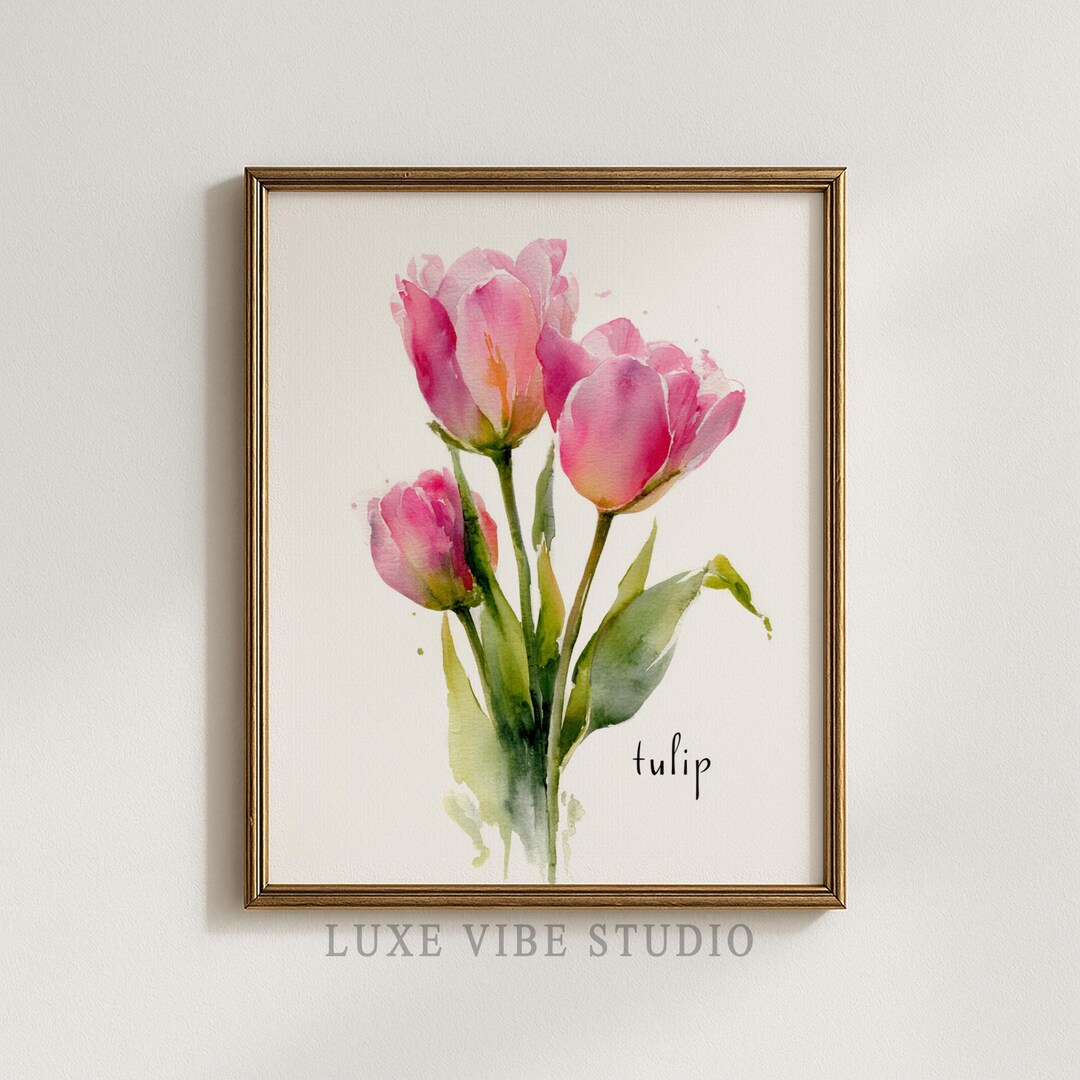 Printable Pink Tulips Watercolor Art - Soft Botanical Floral Print ...