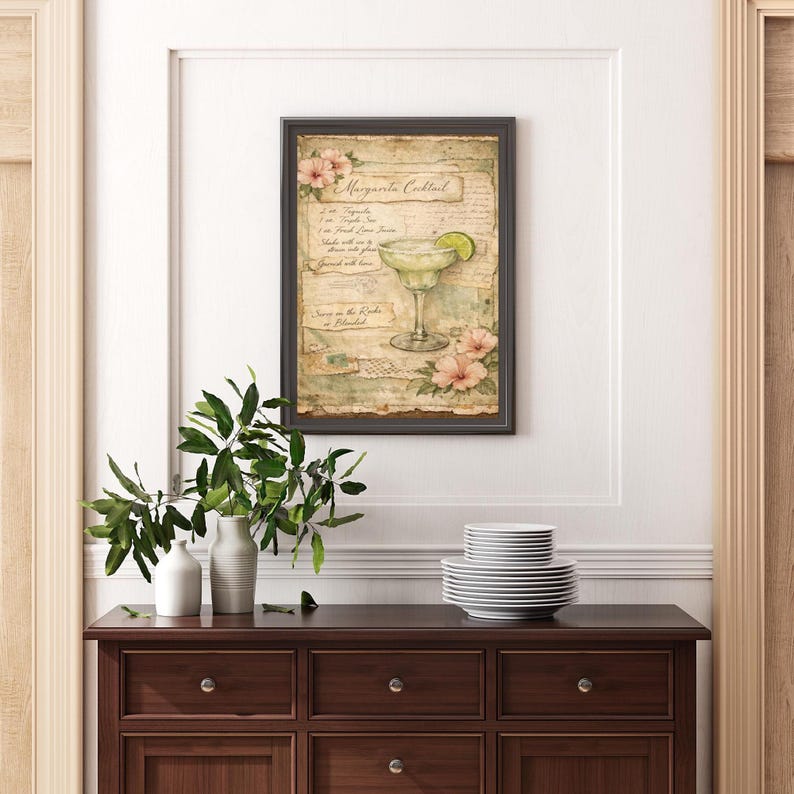 Vintage Margarita Poster Printable, Cocktail Recipe Wall Art, Home Bar ...