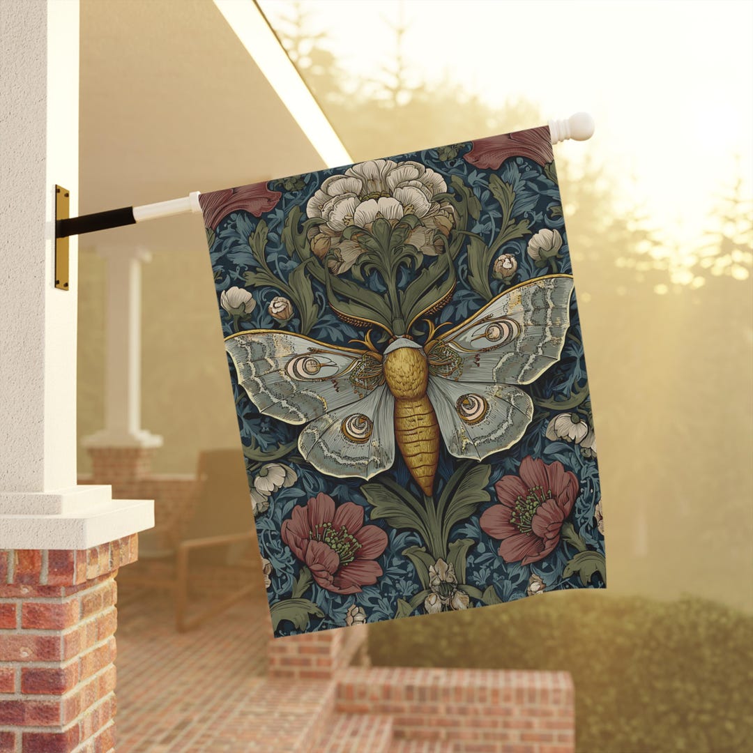 Vintage Moth Garden Flag, William Morris Inspired Botanical Porch Flag ...