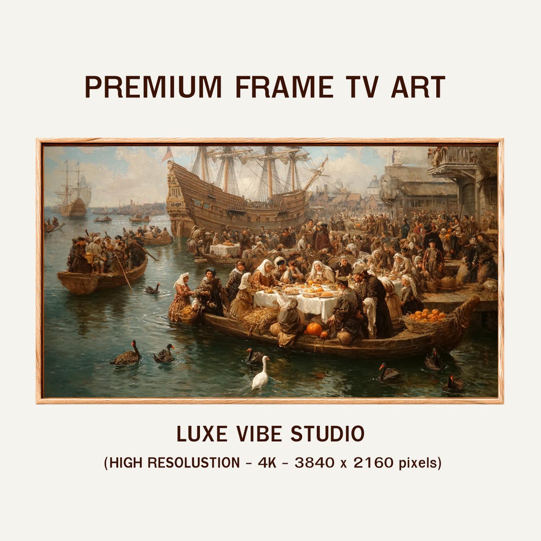 Vintage Pilgrim Scene Frame TV Art, Rustic Farmhouse Decor, Historical ...