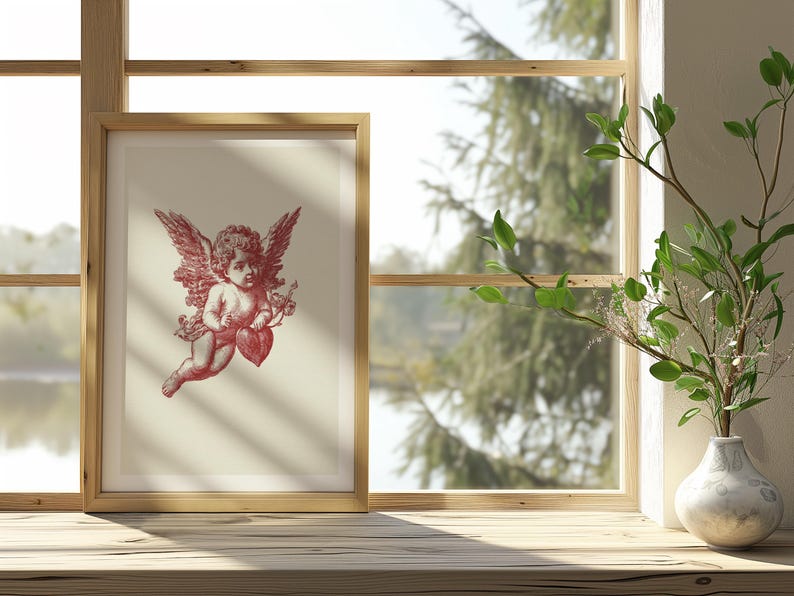 Valentine Cherub Printable Artwork - Vintage Cupid With Heart, Romantic ...
