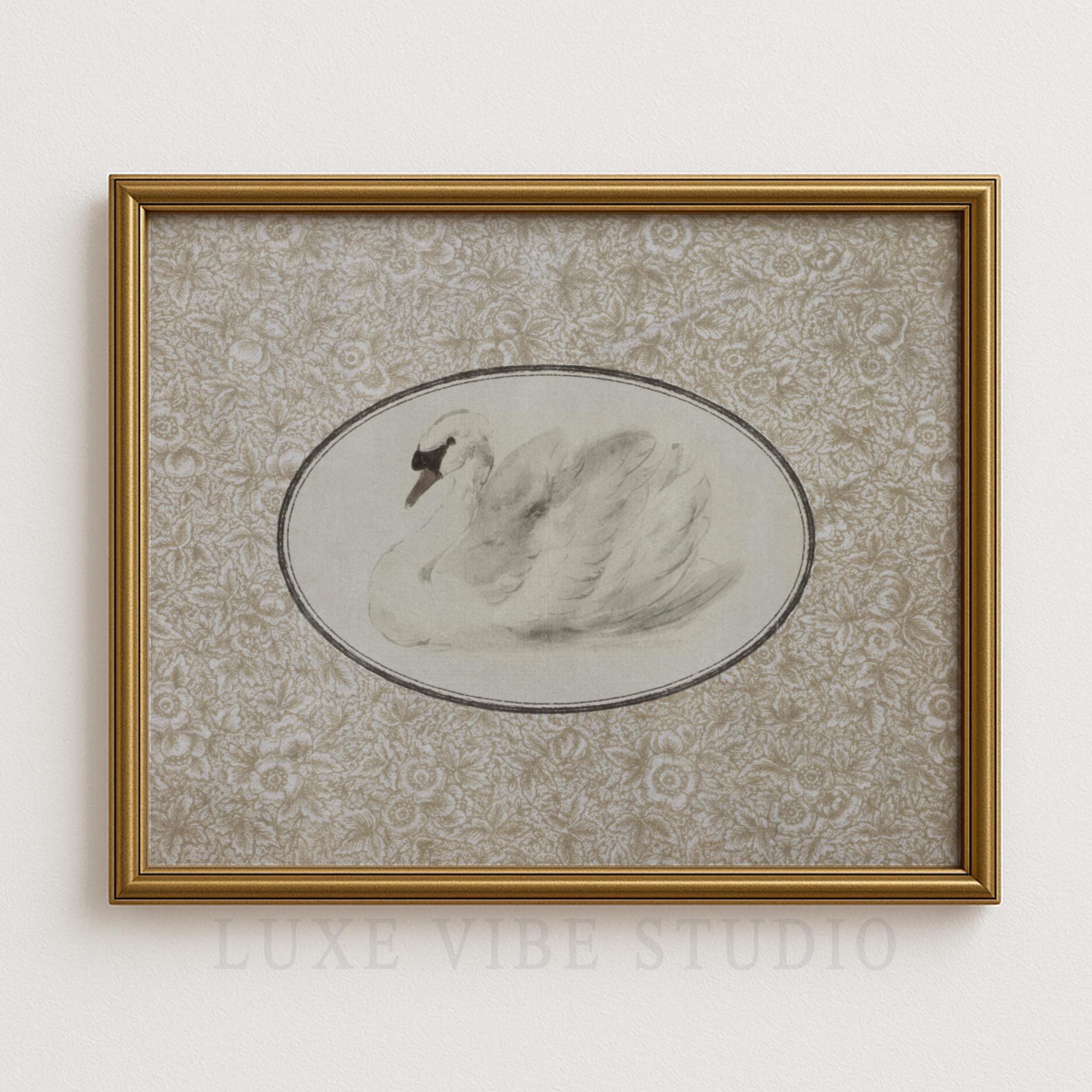 Vintage Swan Sketch - Neutral Wall Art, Classic Farmhouse Decor ...