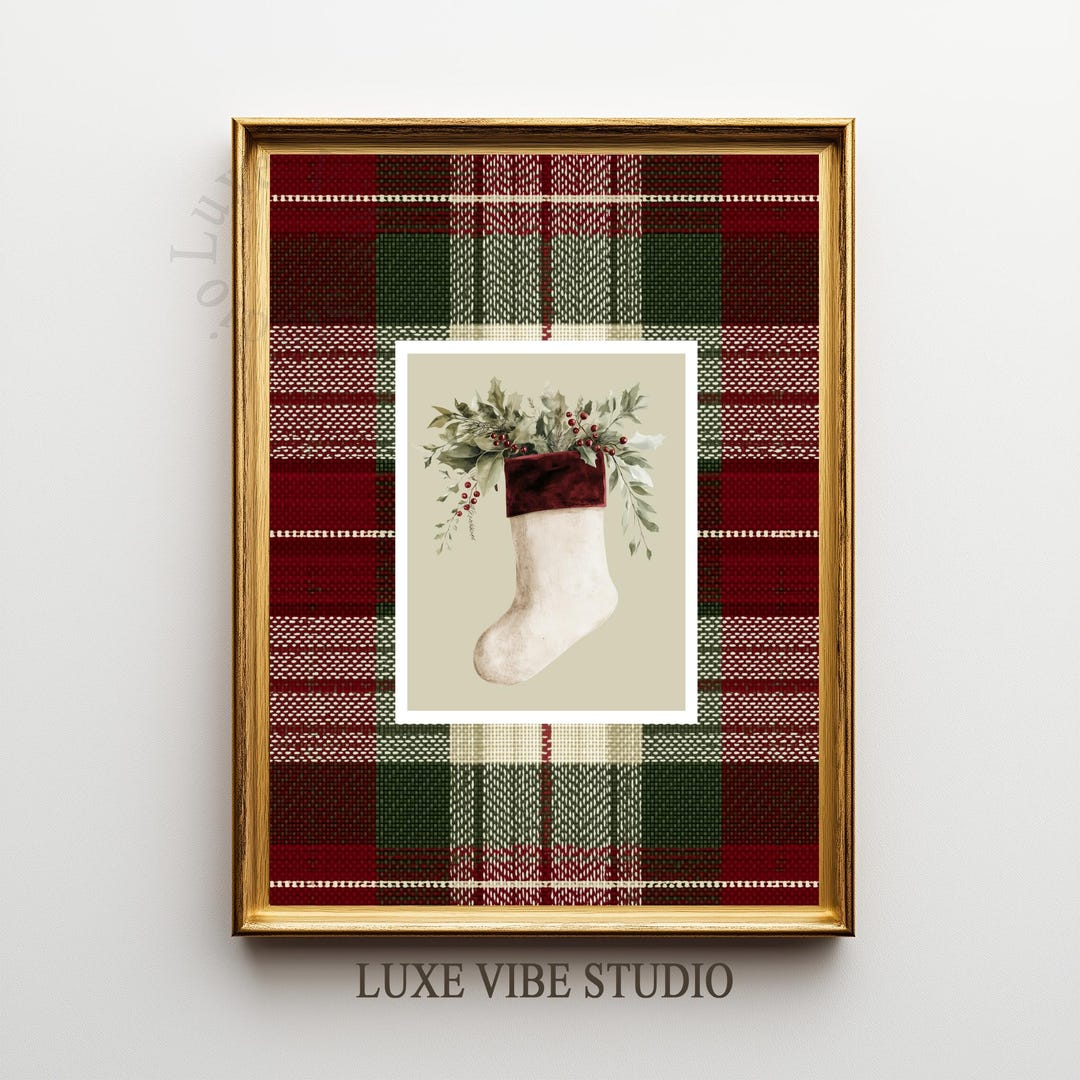 Classic Christmas Stocking Printable Art - Cozy Holiday Decor, Rustic ...