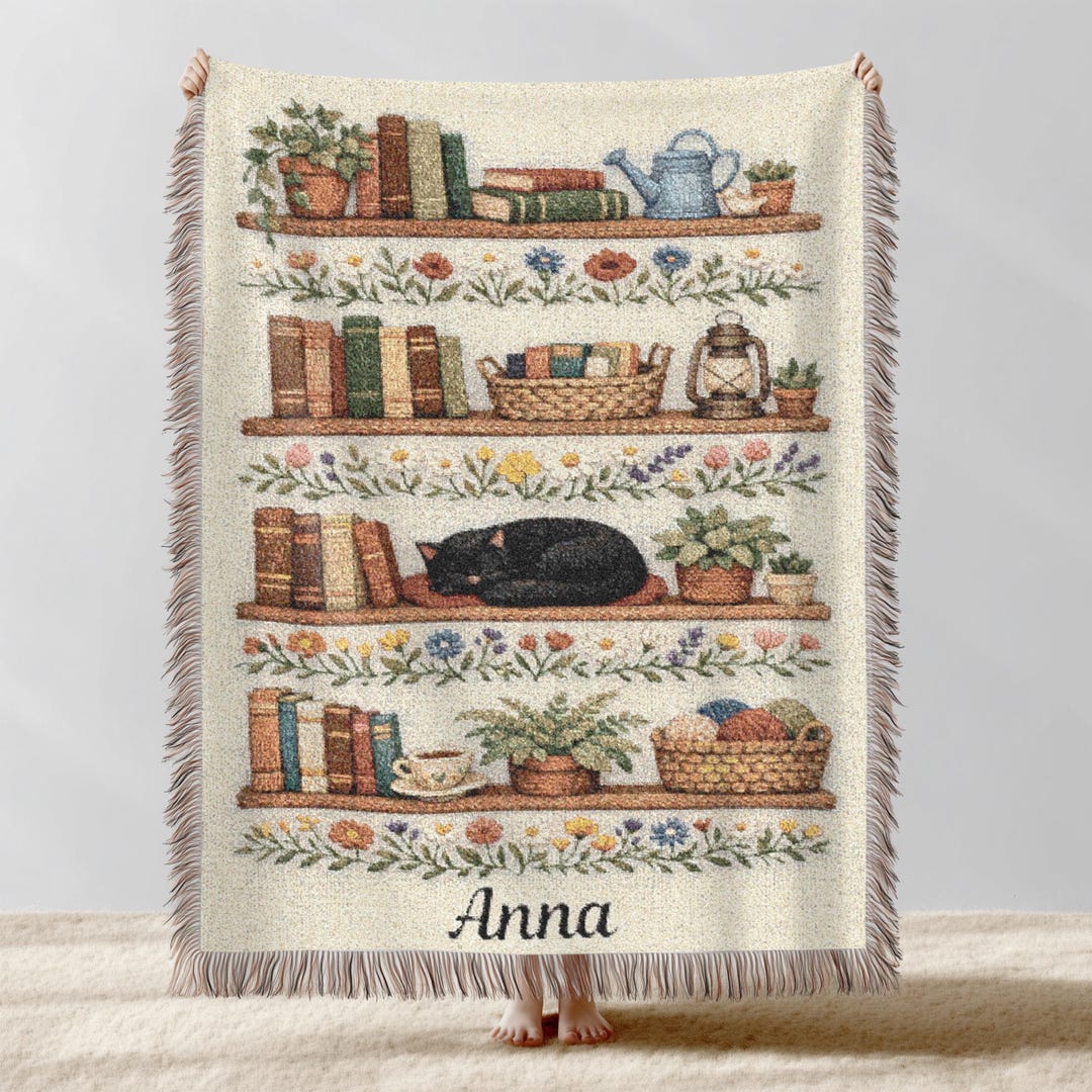Personalized Book Lovers Woven Blanket, Boho Bookish Tapestry Throw ...