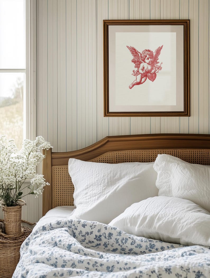 Valentine Cherub Printable Artwork - Vintage Cupid With Heart, Romantic ...