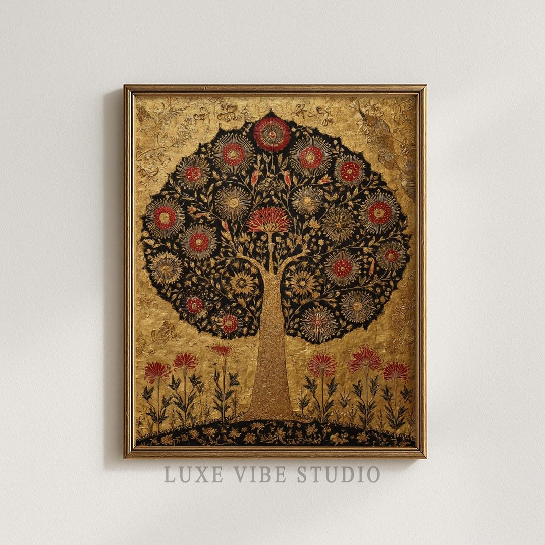 Printable Art Deco Floral Tree Art - 1920s Inspired Decorative Gold ...