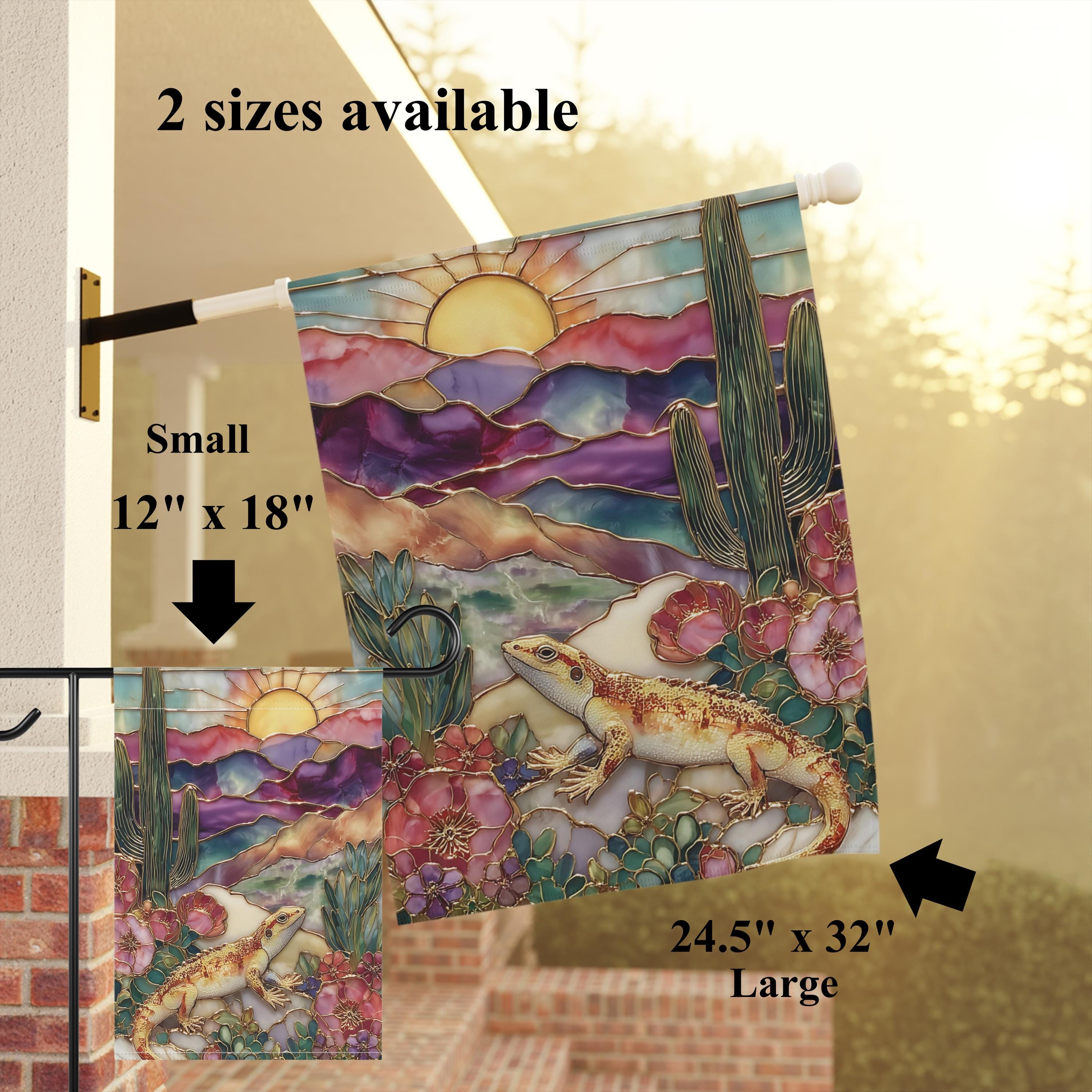 Stained Glass Desert Lizard Porch Flag , Southwest Cactus Garden Flag ...