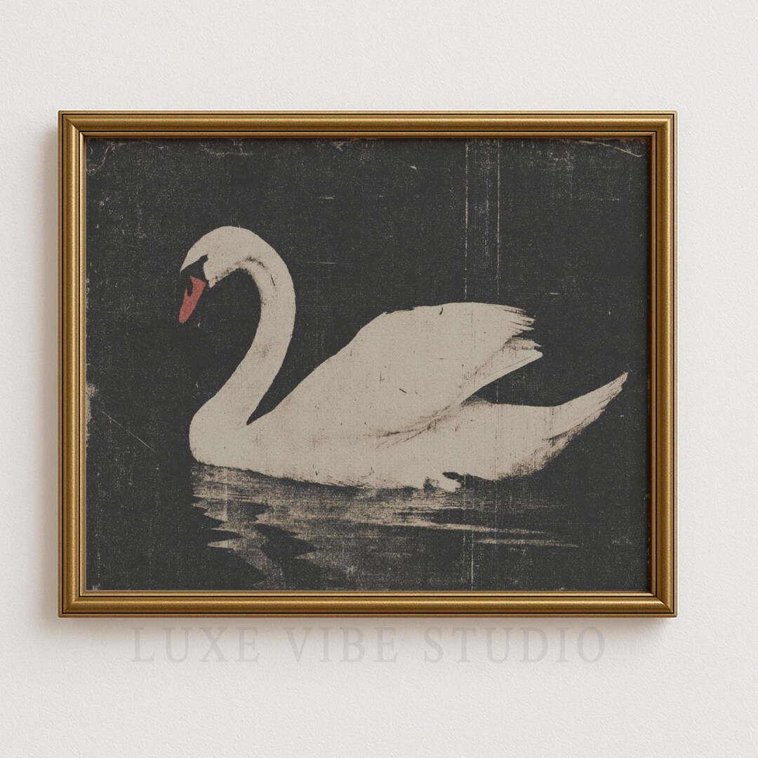 Vintage Swan Printable - Moody Neutral Art Decor, French Country Style ...